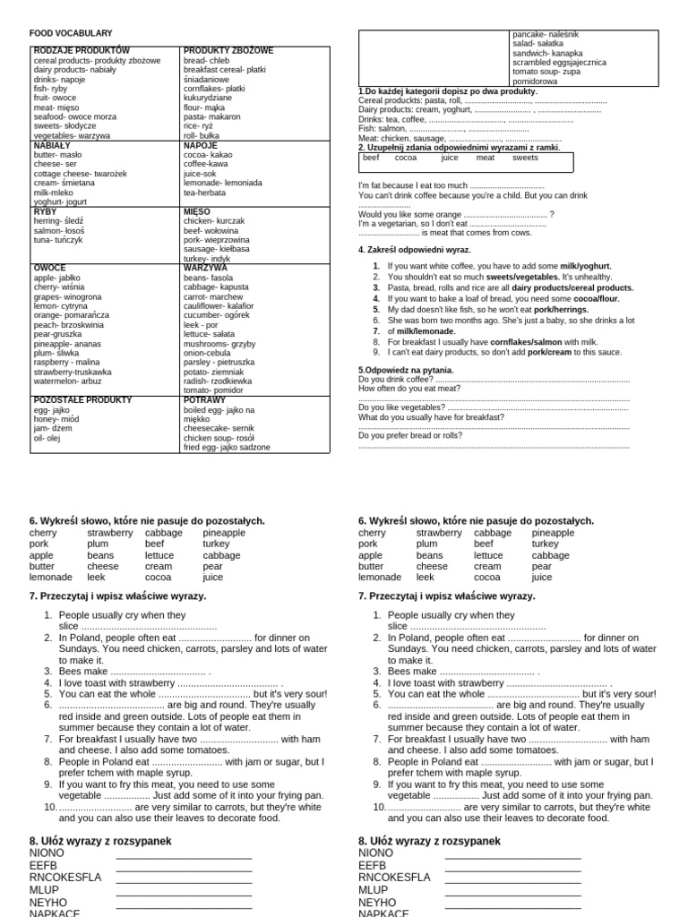 FOOD VOCABULARY | PDF | Sausage | Drink