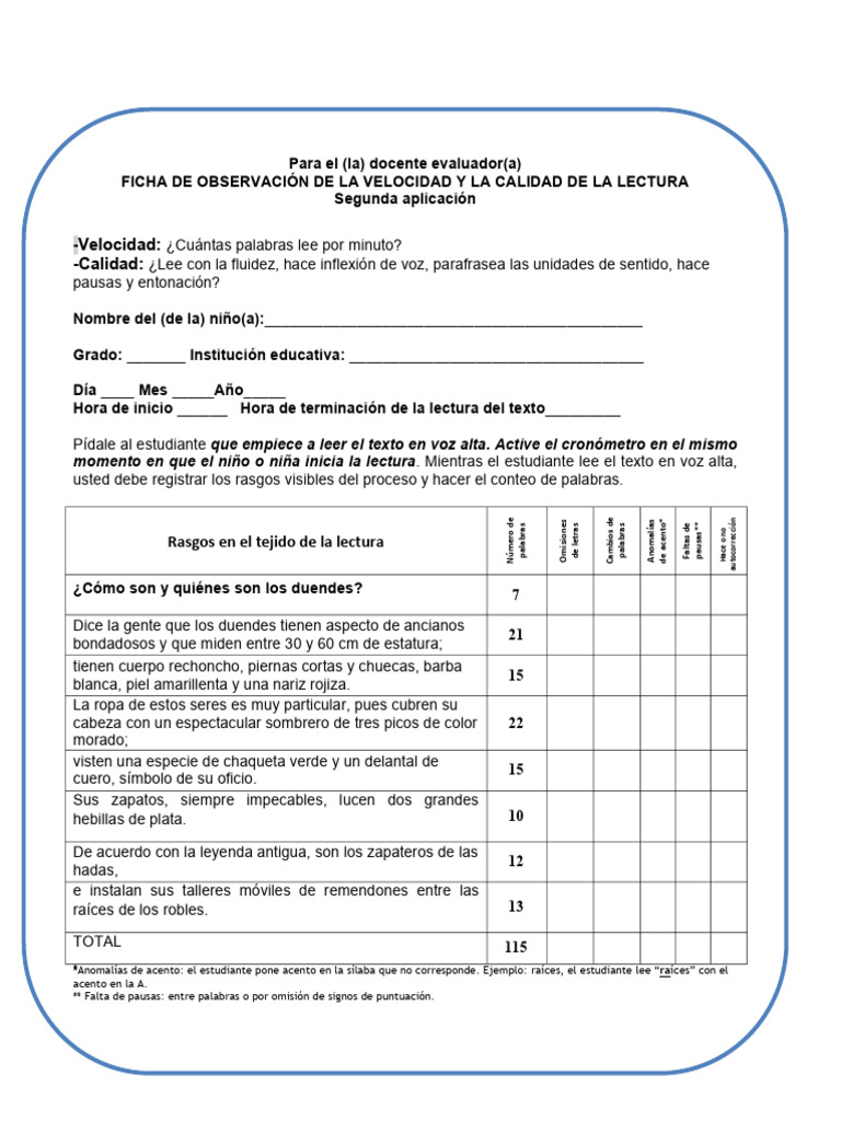 Observación de Lectura: Velocidad y Calidad | PDF