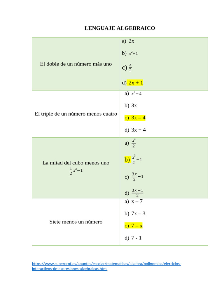 Lenguaje Algebraico | PDF
