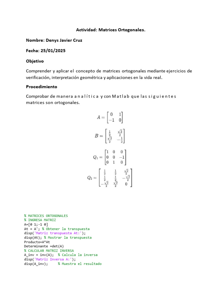 Matrices Ortogonales | PDF | Matriz (Matemáticas) | Determinante