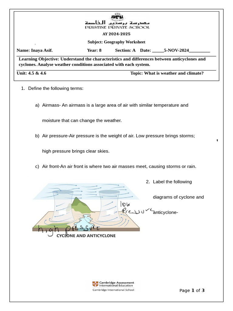 Geo Yr8 Unit 4.5 & 4.6 Worksheet | PDF | Cyclone | Weather