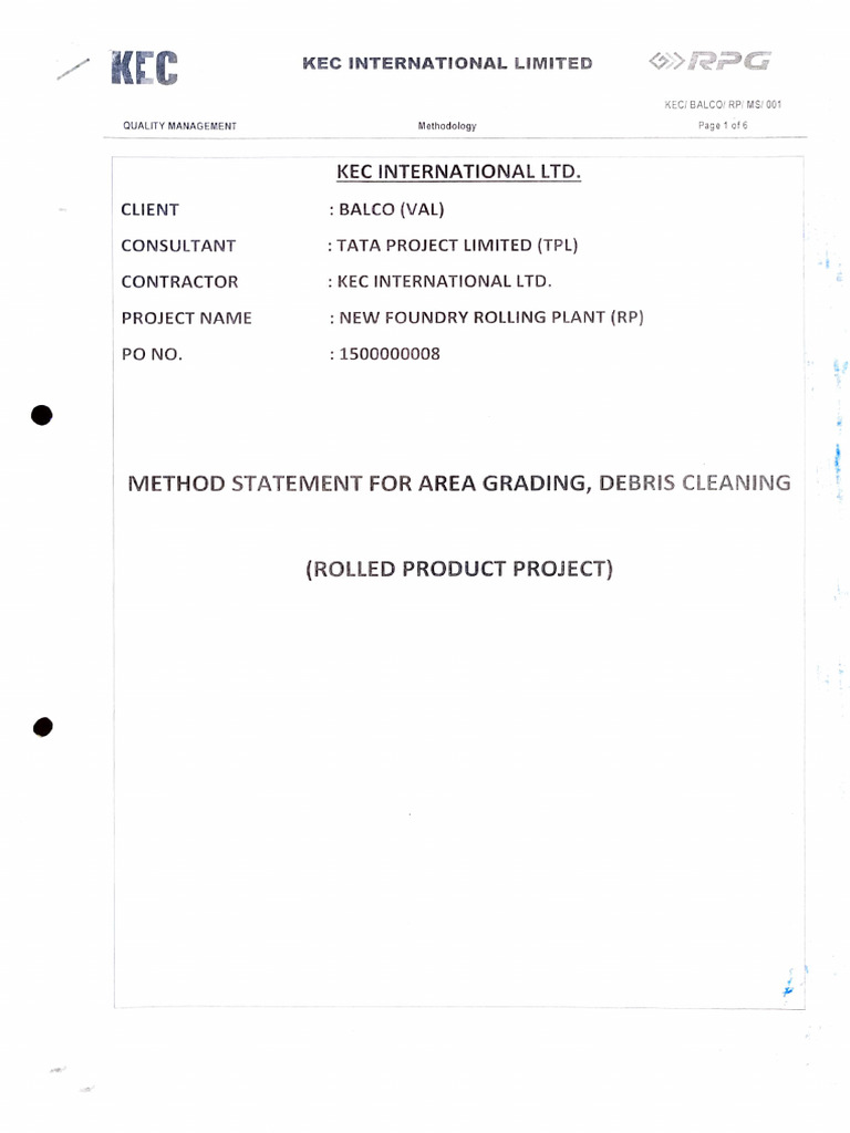 Area Grading & Debris Cleaning Methodology | PDF | Quality Assurance