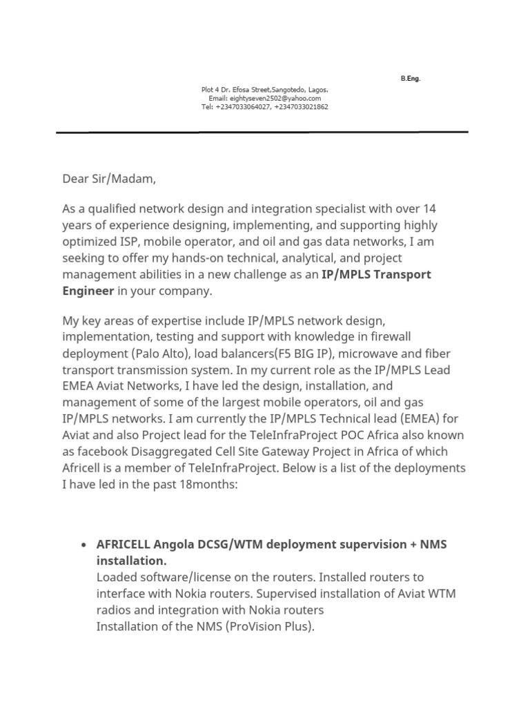 Cover Letter and CV | PDF | Computer Network | Router (Computing)