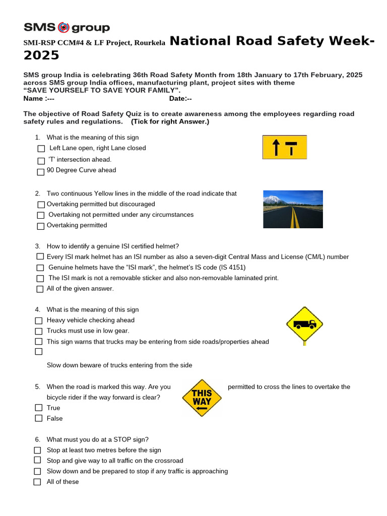 Road Safety Quiz 2025: Awareness Test | PDF | Traffic | Traffic Light
