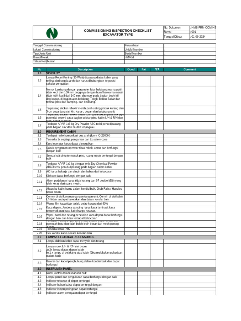 Form - Commissioning Exca | PDF