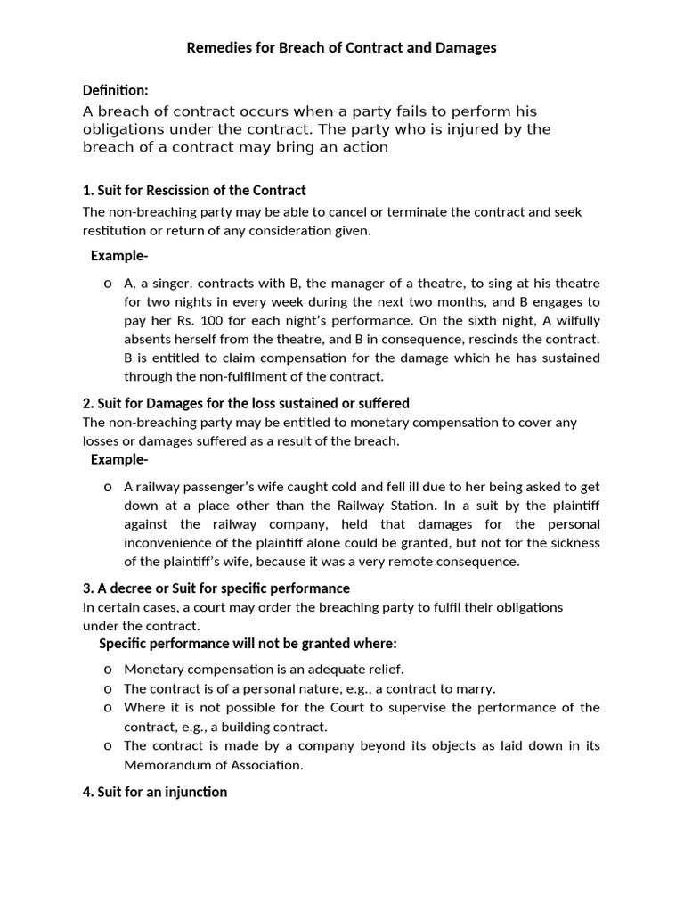Remedies and Breach of Contract | PDF | Legal Remedy | Damages