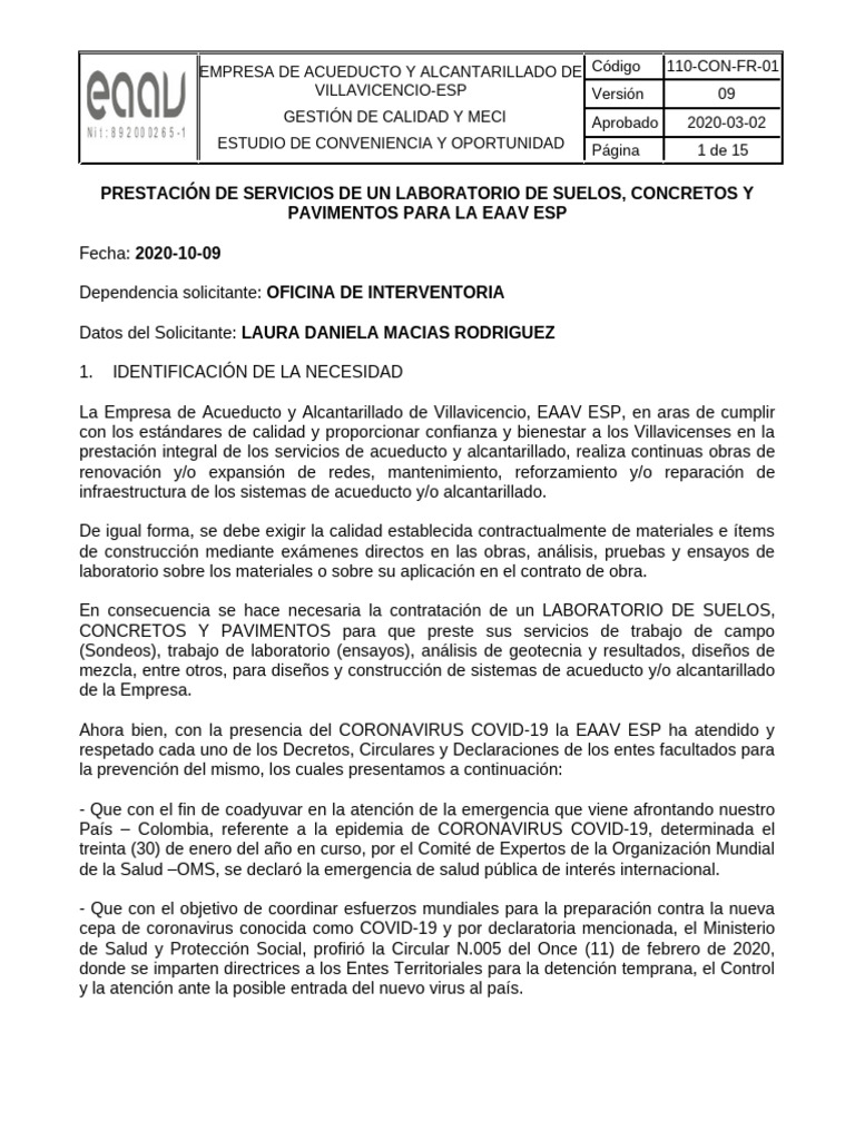 110-Con-Fr-01 Est de Conv y Oport V9 Laboratorio | PDF | Calidad (comercial) | Laboratorios