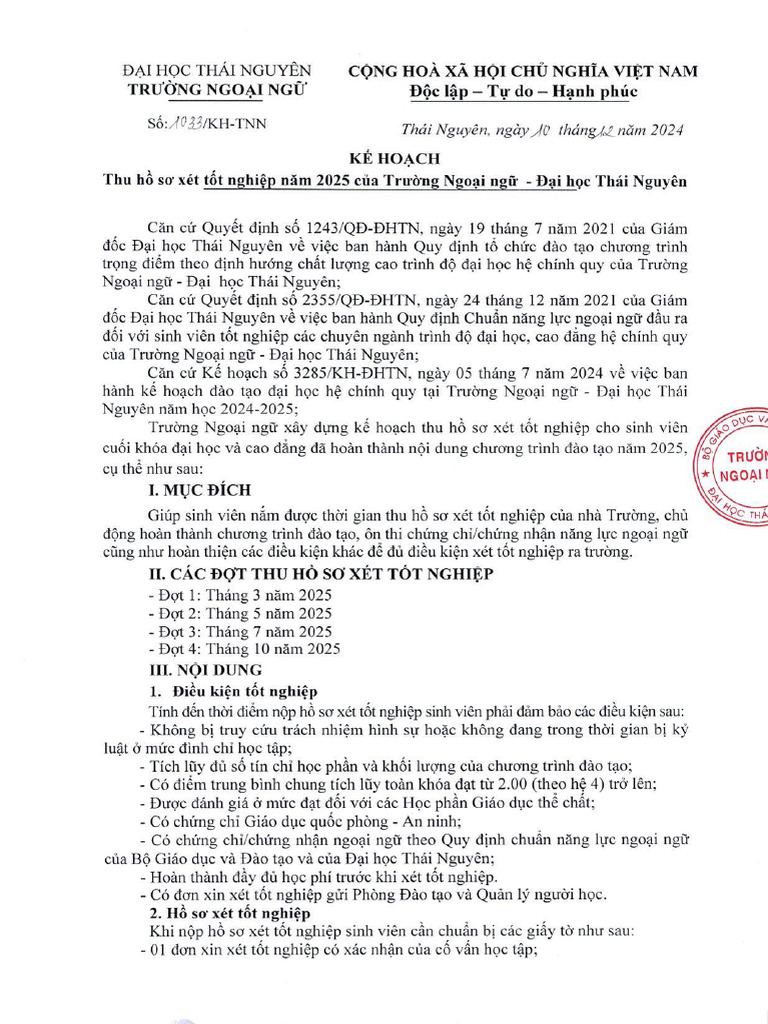 1033 KH Thu H Sơ TN Năm 2025 C A TNN - ĐHTN - 0001 | PDF