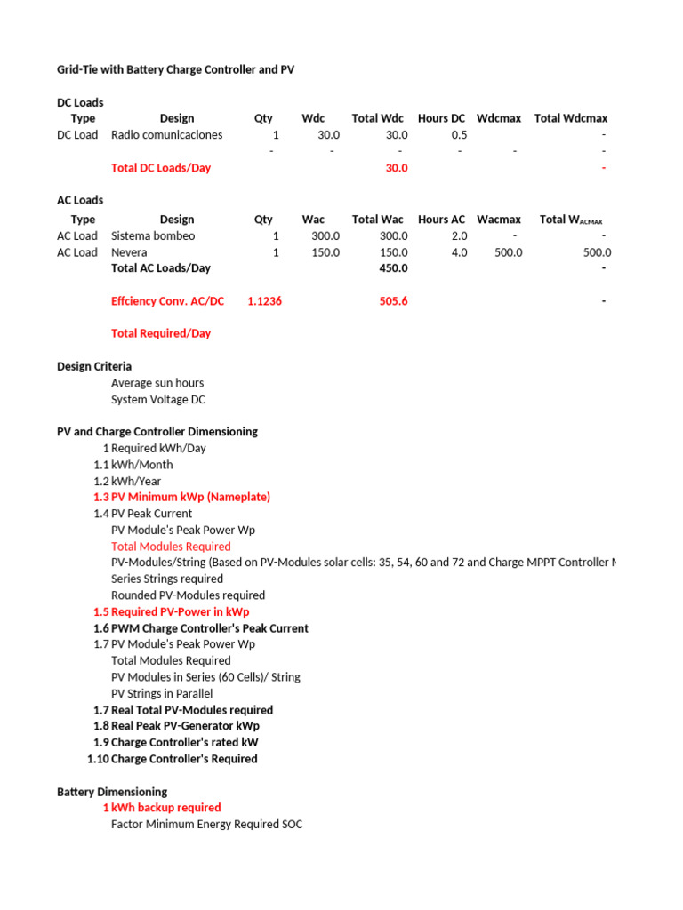 Calculo PV Batt Rev 01 | PDF | Solar Panel | Photovoltaics