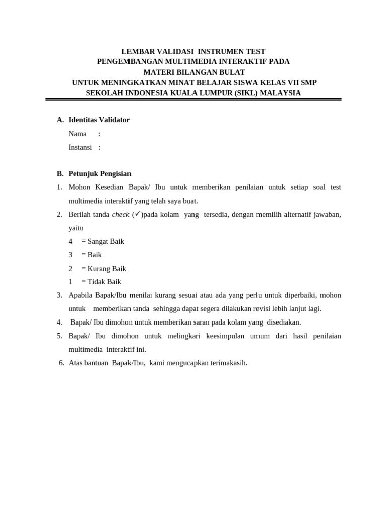 Lembar Validasi Instrumen Test | PDF
