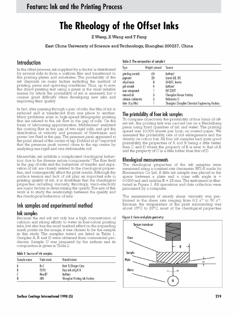 The Rheology of The Offset Inks | PDF | Viscosity | Shear Stress