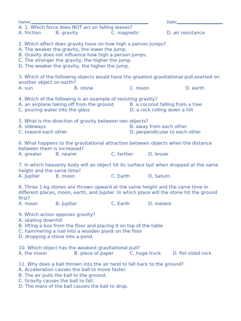 q3 sci quiz gravity | PDF | Gravity | Force