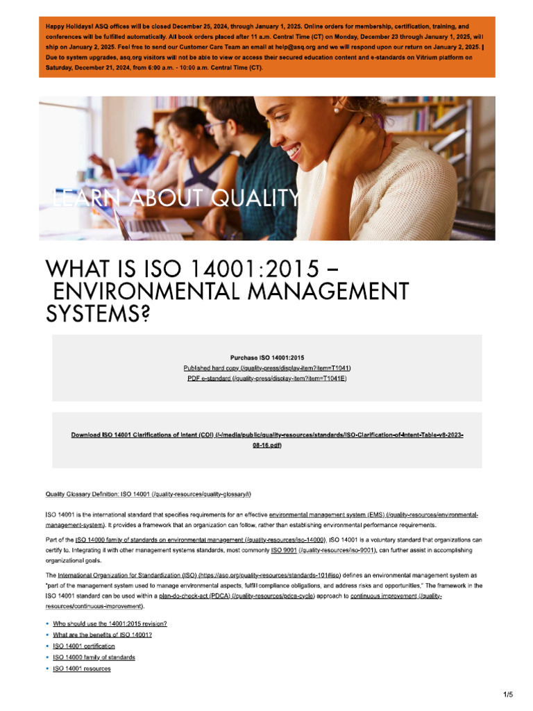 What Is ISO 14001 - 2015 - ISO 14001 Certification - ASQ | PDF