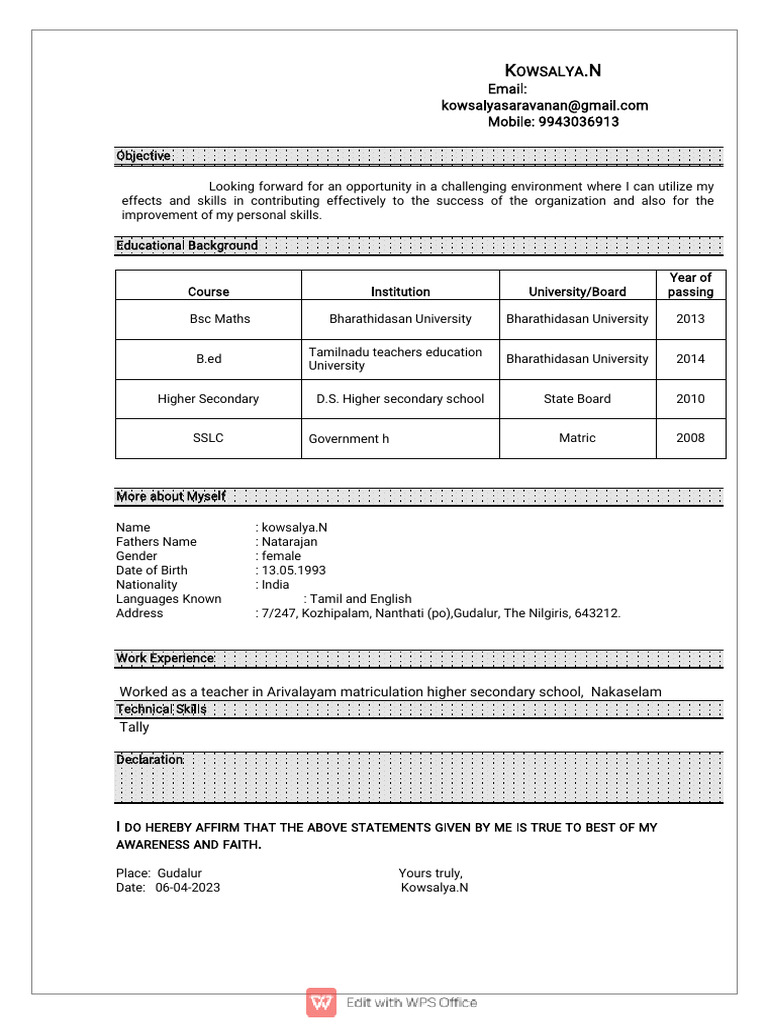 Kowsalya Resume | PDF
