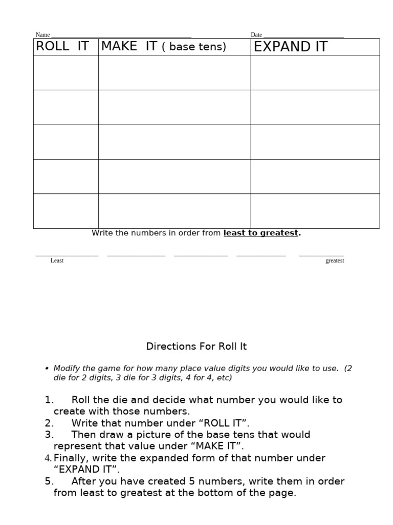 RollItPlaceValueGame-1 | PDF