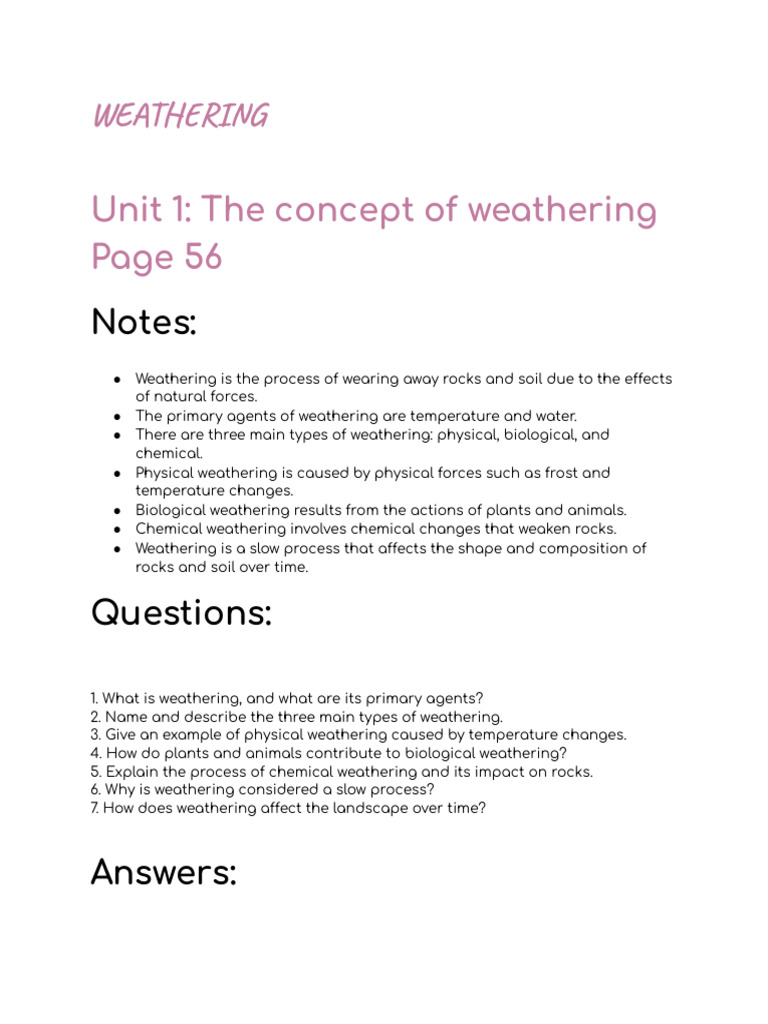 Geography notes | PDF | Weathering | Erosion
