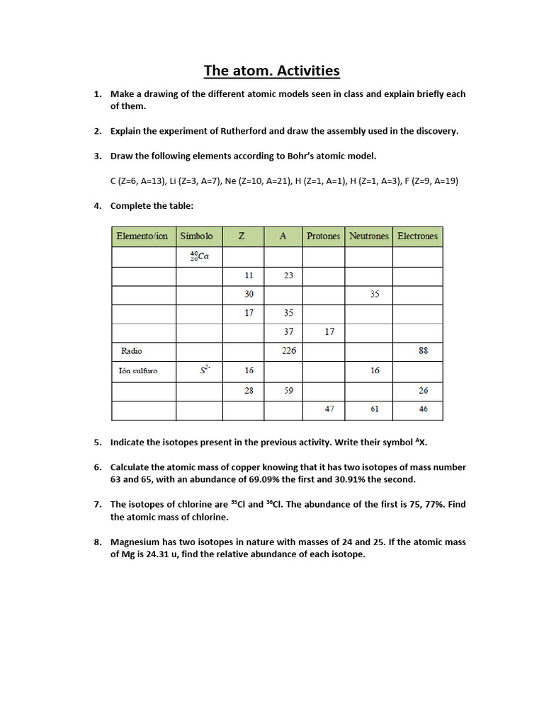 Atomic Models and Isotope Calculations | PDF