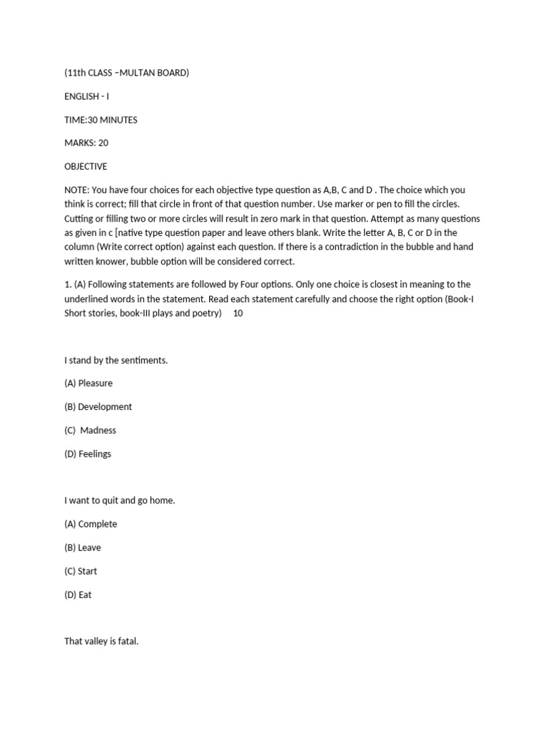 11th CLASS –MULtan | PDF