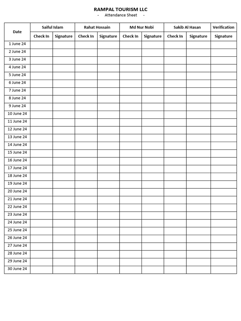 Attendance Record for June 2024 | PDF