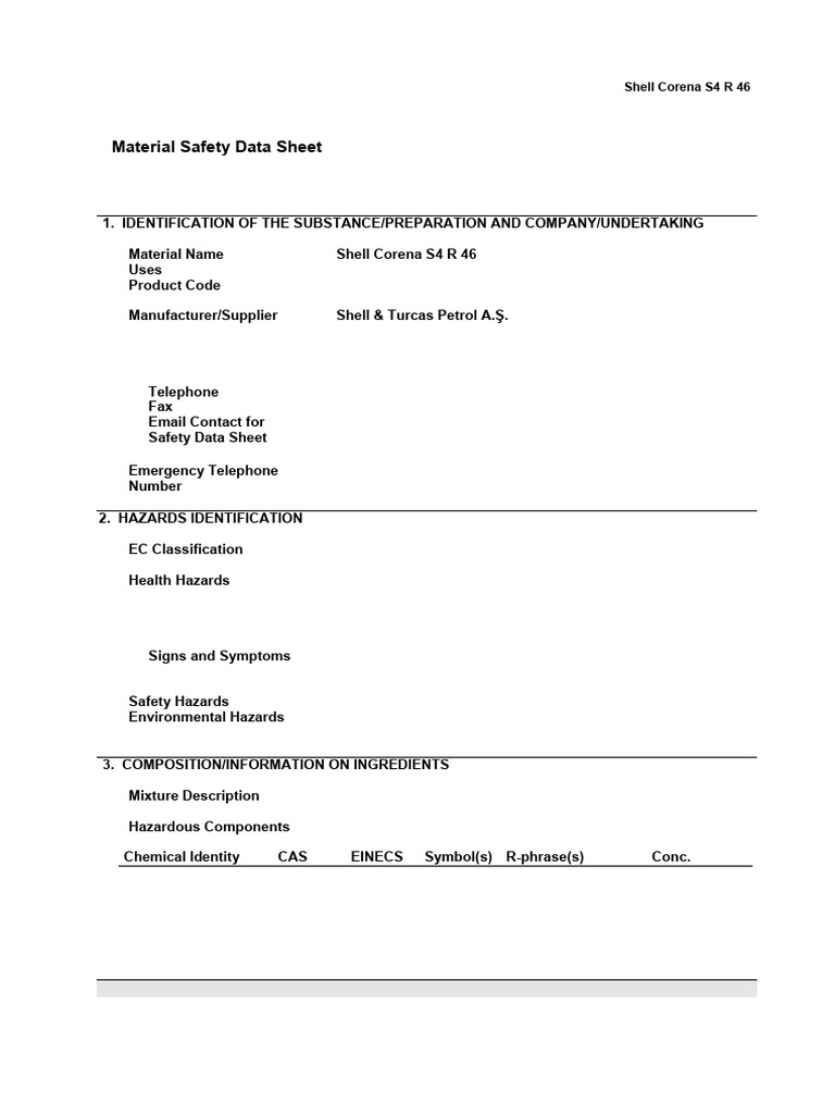 Msds en Shell Corena s4 R 46 | PDF | Personal Protective Equipment ...
