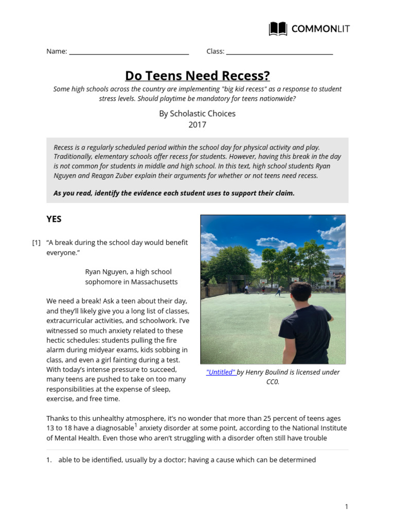 Debating Recess for High School Students | PDF | Psychology ...