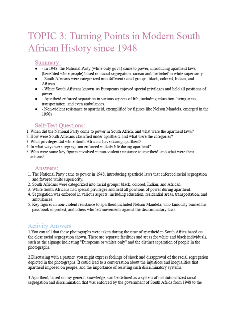 Turning Points in South African History | PDF | Apartheid | African ...