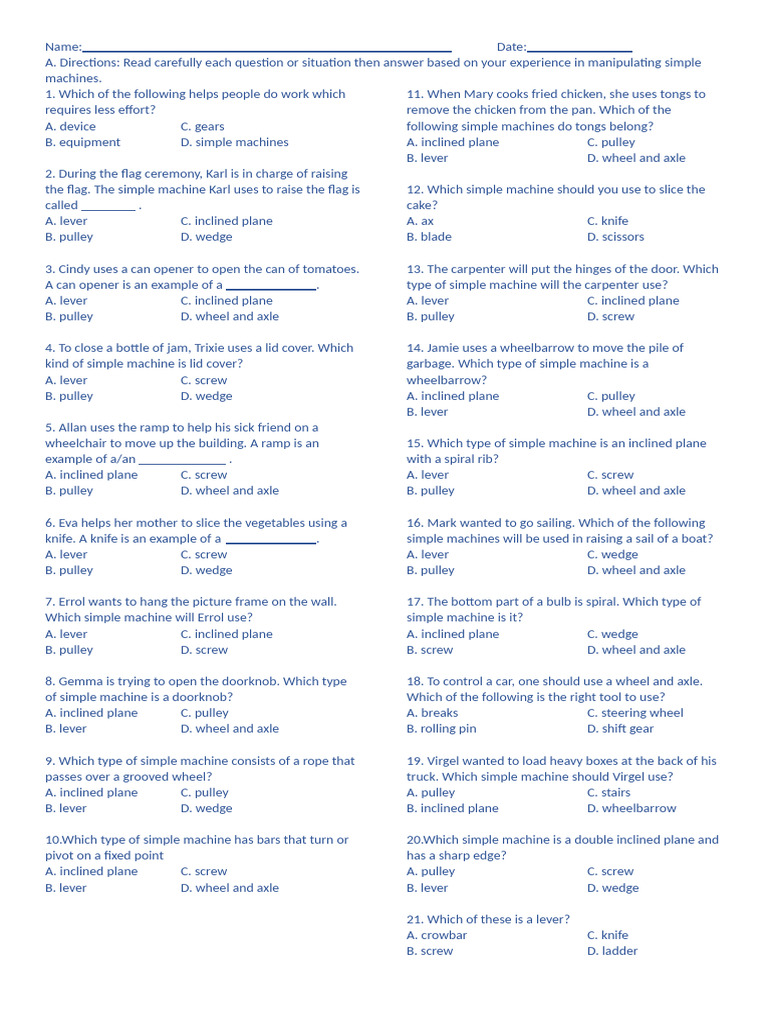 q3 sci simple machines quiz | PDF | Machines | Lever