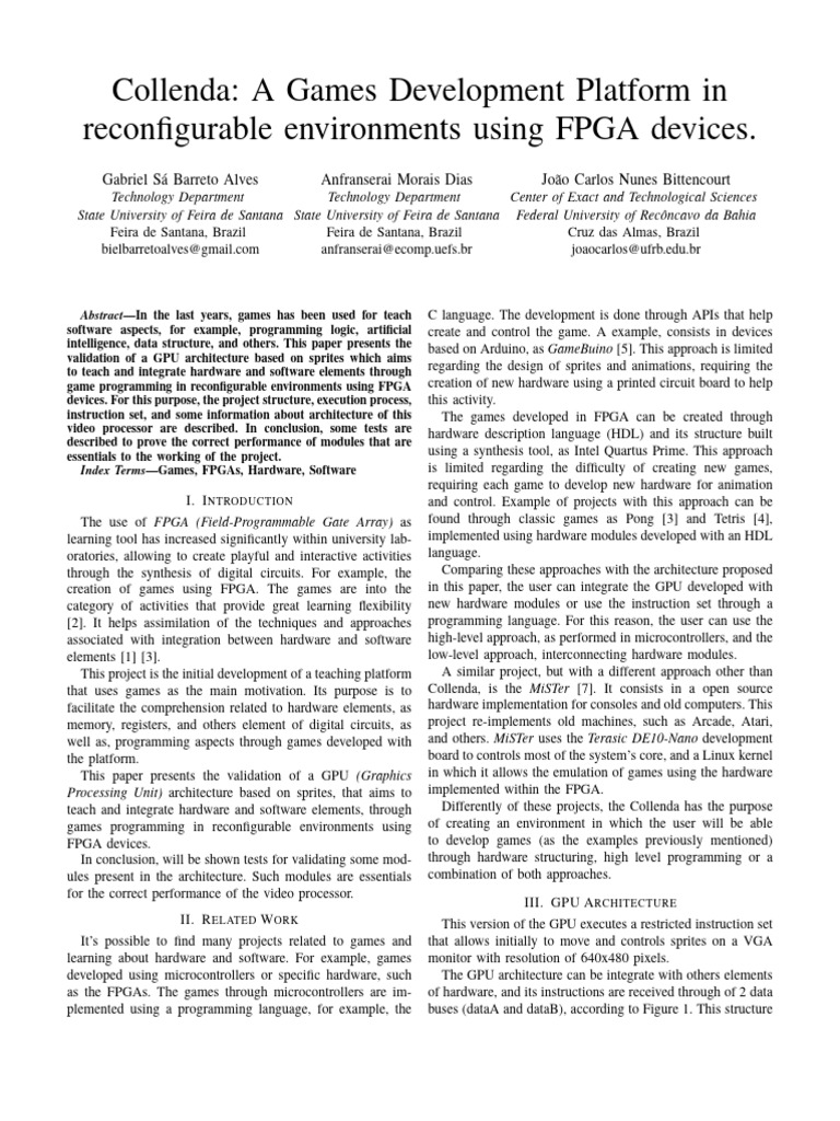 Collenda A Games Development Platform in Reconfigurable Environments ...