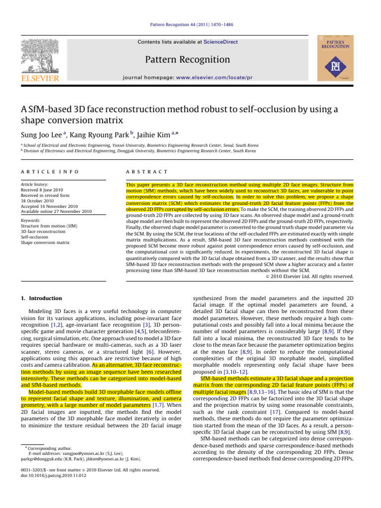 A SfM-based 3D face reconstruction method robust to self-occlusion by ... A SfM-based 3D face reconstruction method robust to self-occlusion by ...
