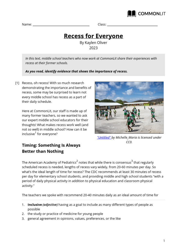 Benefits of Recess in Middle Schools | PDF | Teachers | Schools