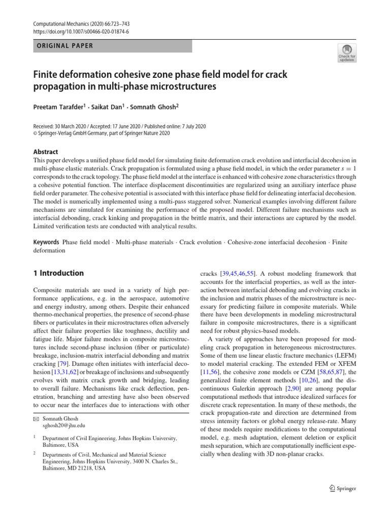 Finite deformation cohesive zone phase field model for crack propagation in multi-phase ...