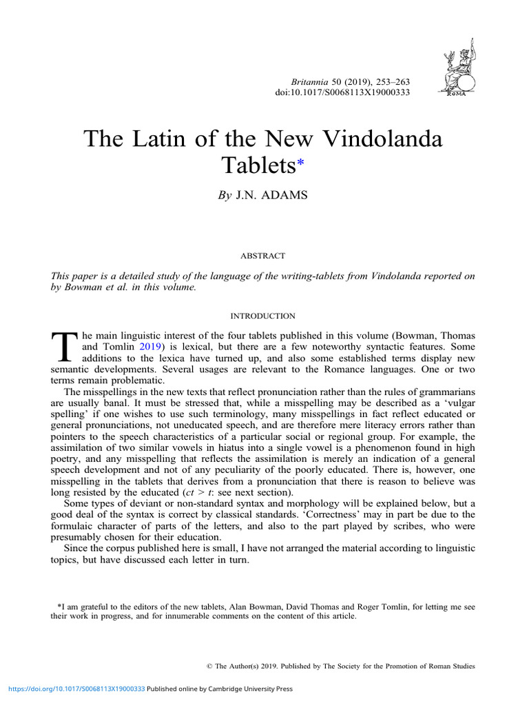 The Latin of The New Vindolanda Tablets | PDF | Grammatical Gender ...
