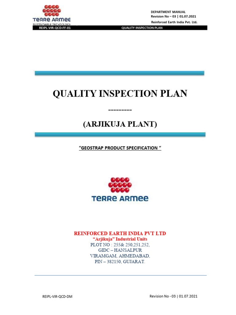 GeoStrap - Quality Inspection Plan | PDF | Quality Assurance | Polyethylene