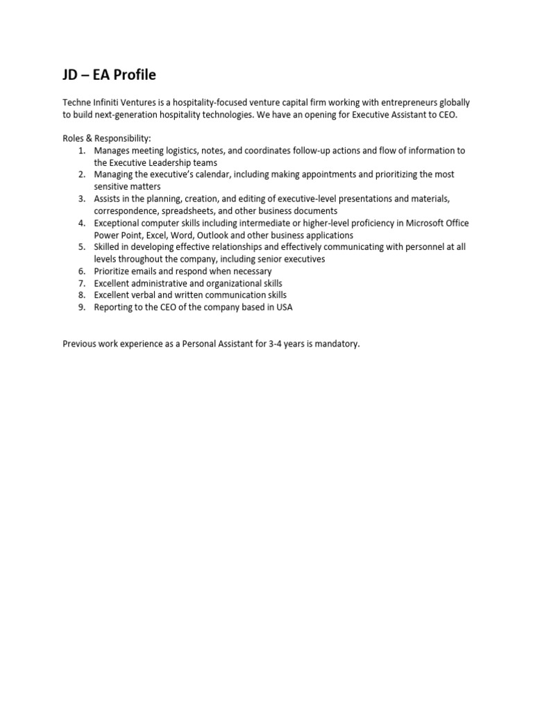 Executive Assistant Job Opening | PDF