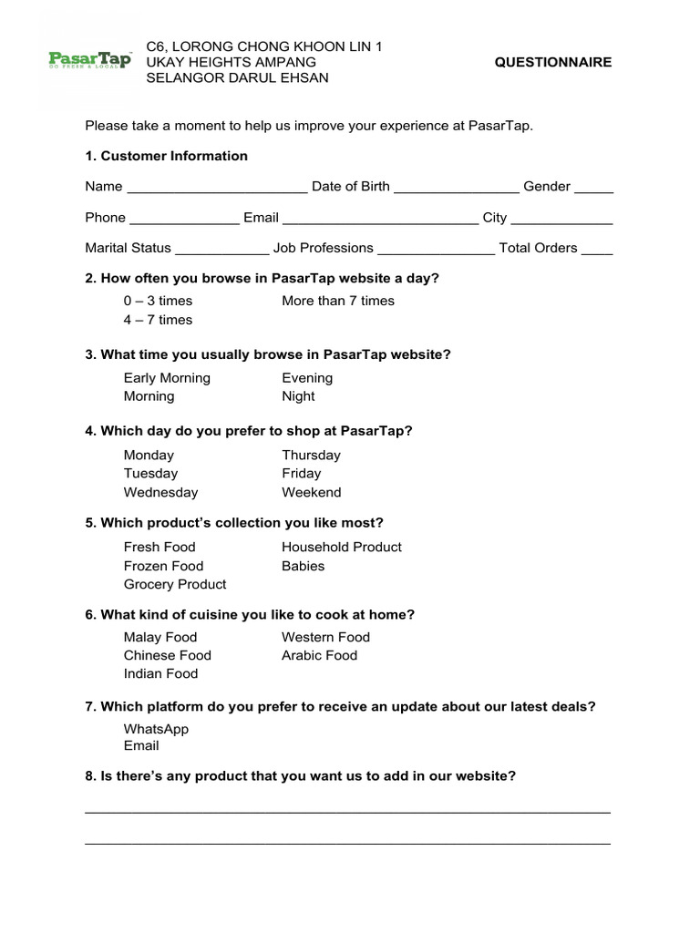 Questionnaire | PDF