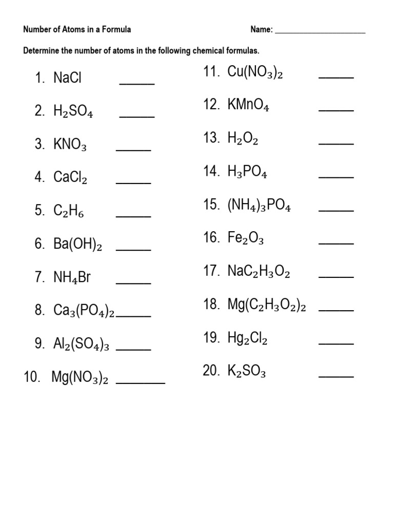 Muhammad Atif - Number of Atoms in a Formula | PDF