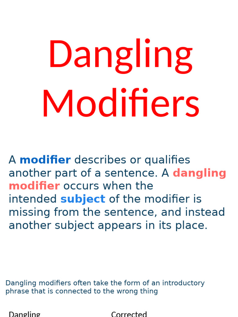 Dangling Modifiers | PDF | Subject (Grammar) | Linguistic Morphology