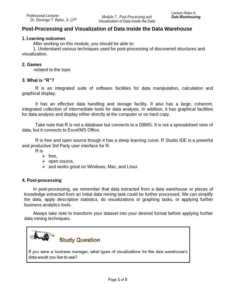 Module 7_Post-Processing and Visualization of Data Inside the Data Warehouse | PDF | Data ...
