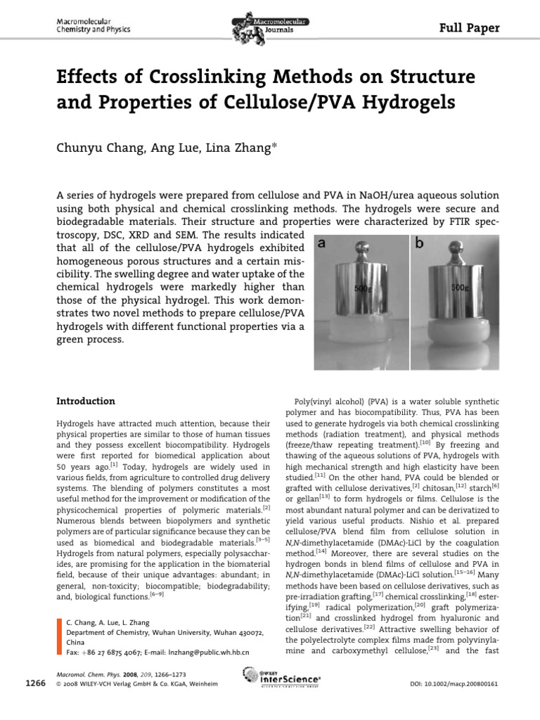 Effects of Crosslinking Methods On Structure and Properties of CellulosePVA Hydrogels | PDF ...