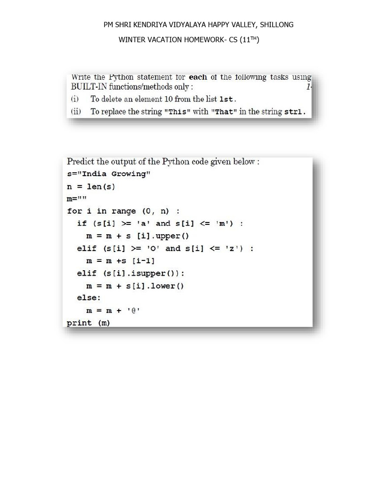 Computer SC (11) Winter Vacation Homework | PDF