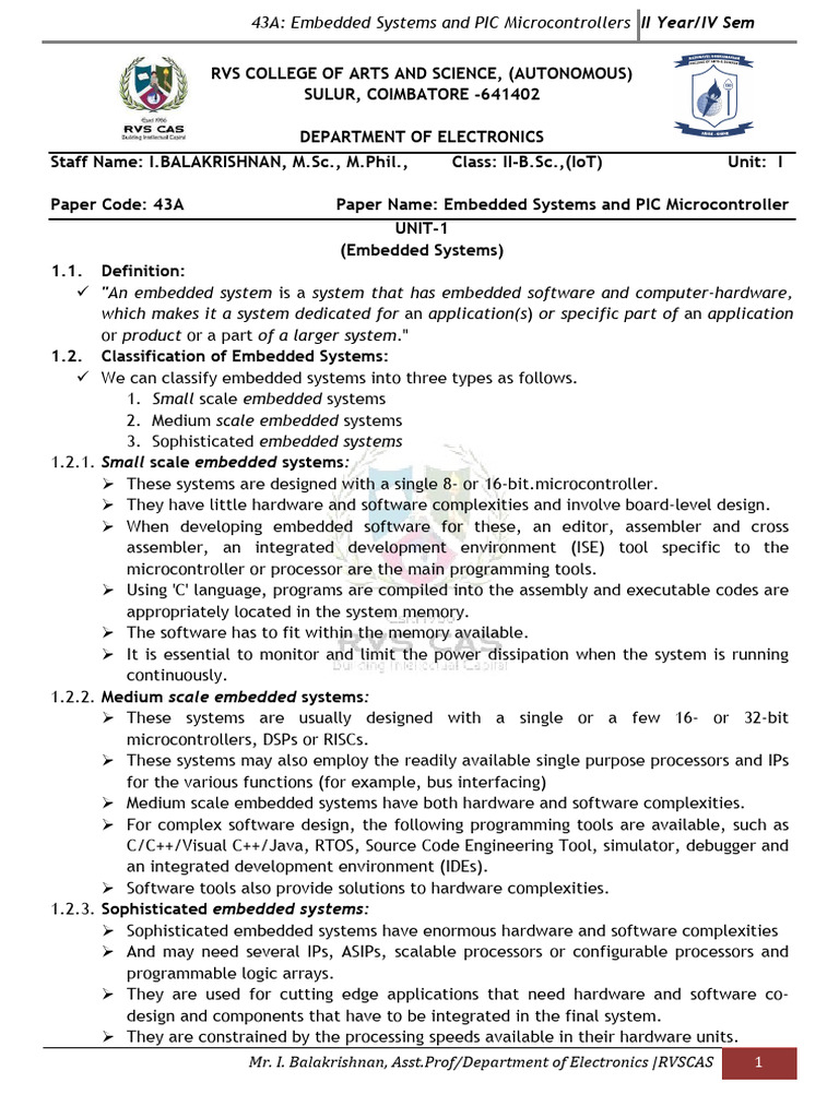 ES-Unit-1-Embedded Sustem | PDF | Digital Signal Processor | Central Processing Unit