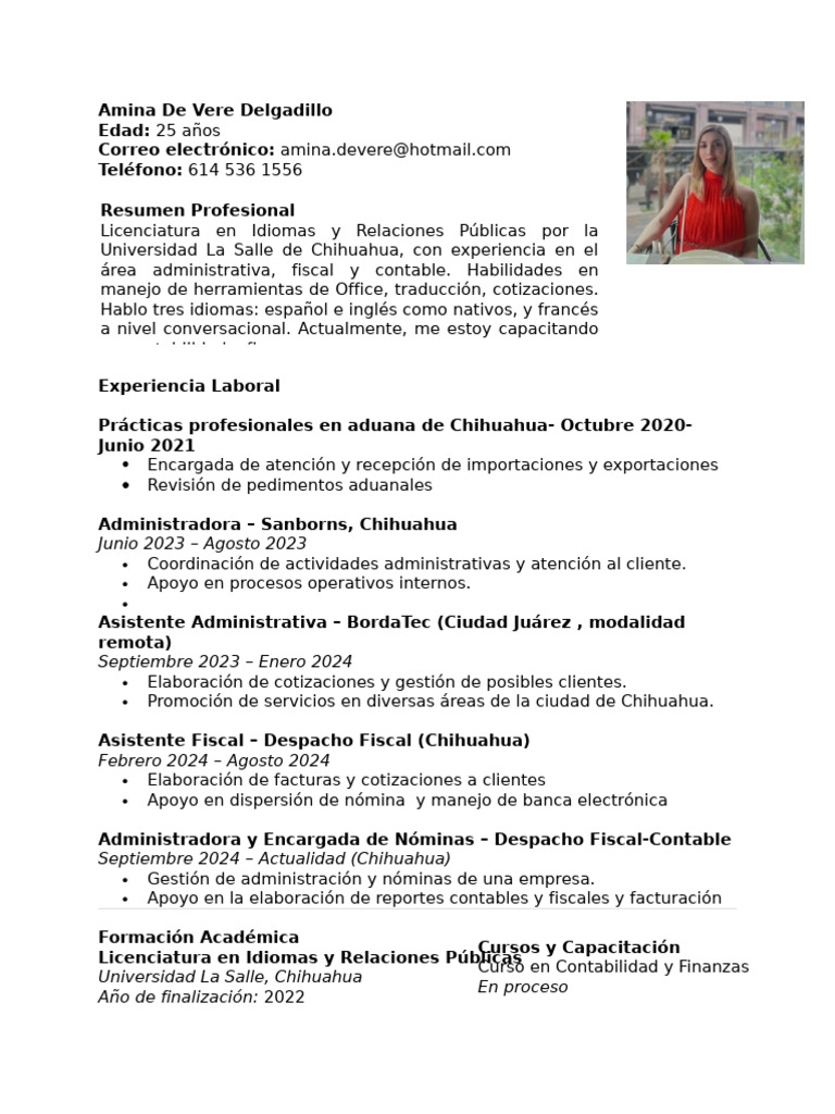 Amina de Vere Delgadillo CV. | PDF