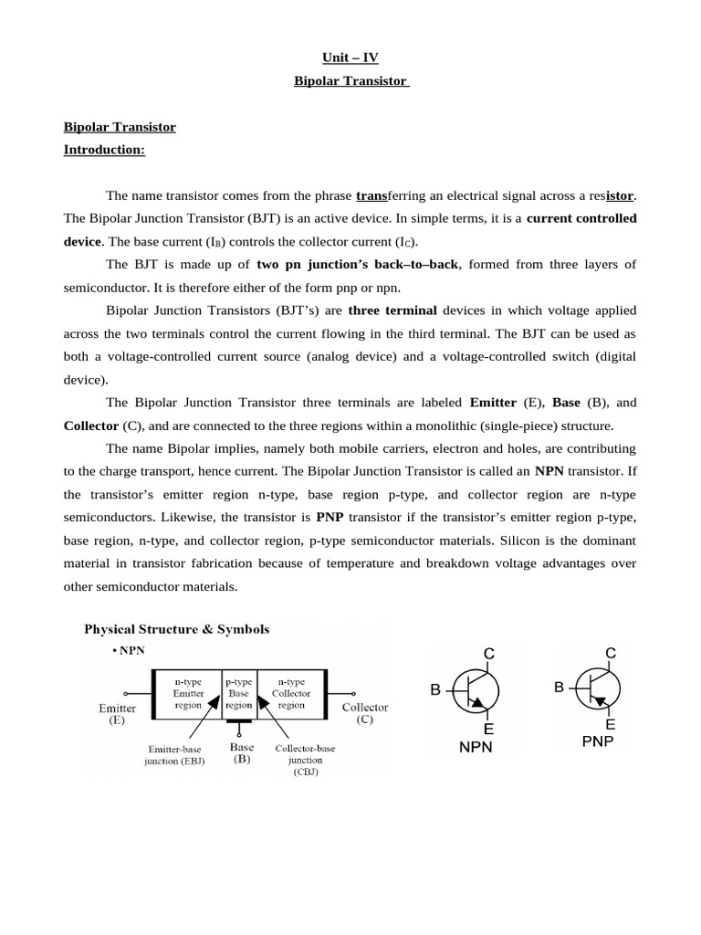 Unit IV Notes | PDF | Bipolar Junction Transistor | Transistor