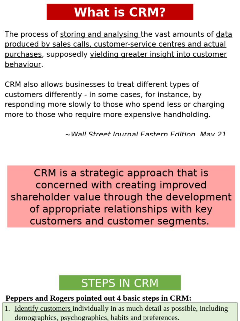 What Is CRM?: Wall Street Journal Eastern Edition, May 21, 2001 | PDF ...