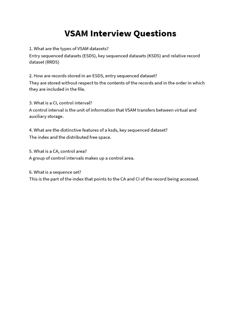 VSAM Interview Questions Guide | PDF | Information Technology Management | Software