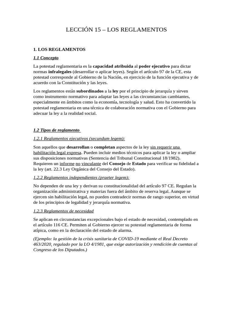 Lección 15º Los Reglamentos | PDF | Regulación | Caso de ley