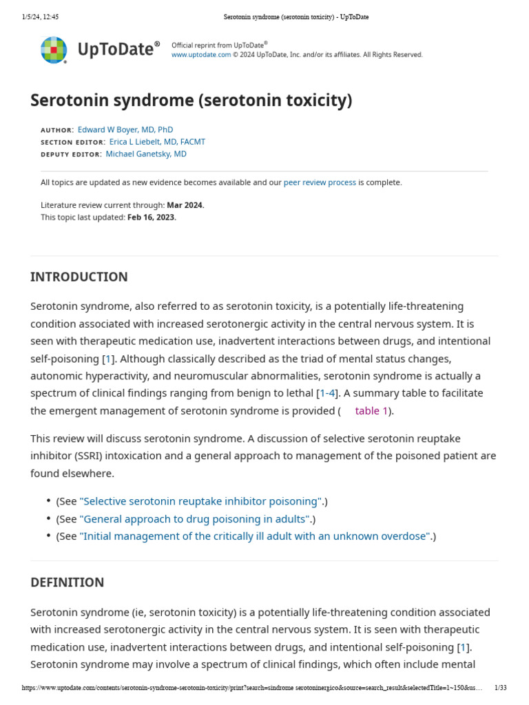 Serotonin Syndrome (Serotonin Toxicity) - UpToDate | PDF | Serotonin ...
