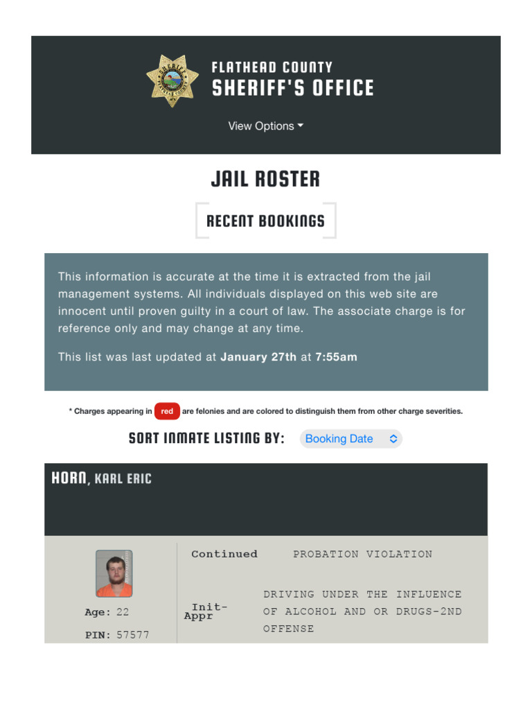 Flathead County Sheriff's Office - Jail Roster | PDF | Driving Under ...
