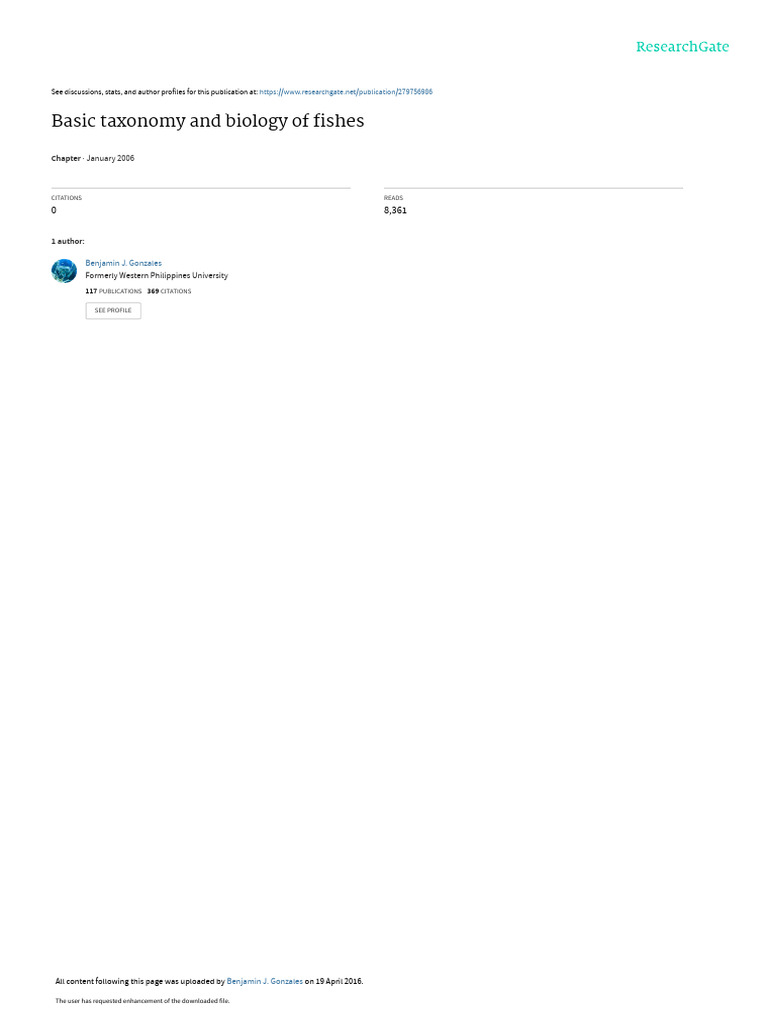 Basic Taxonomy and Biology of Fishes | PDF