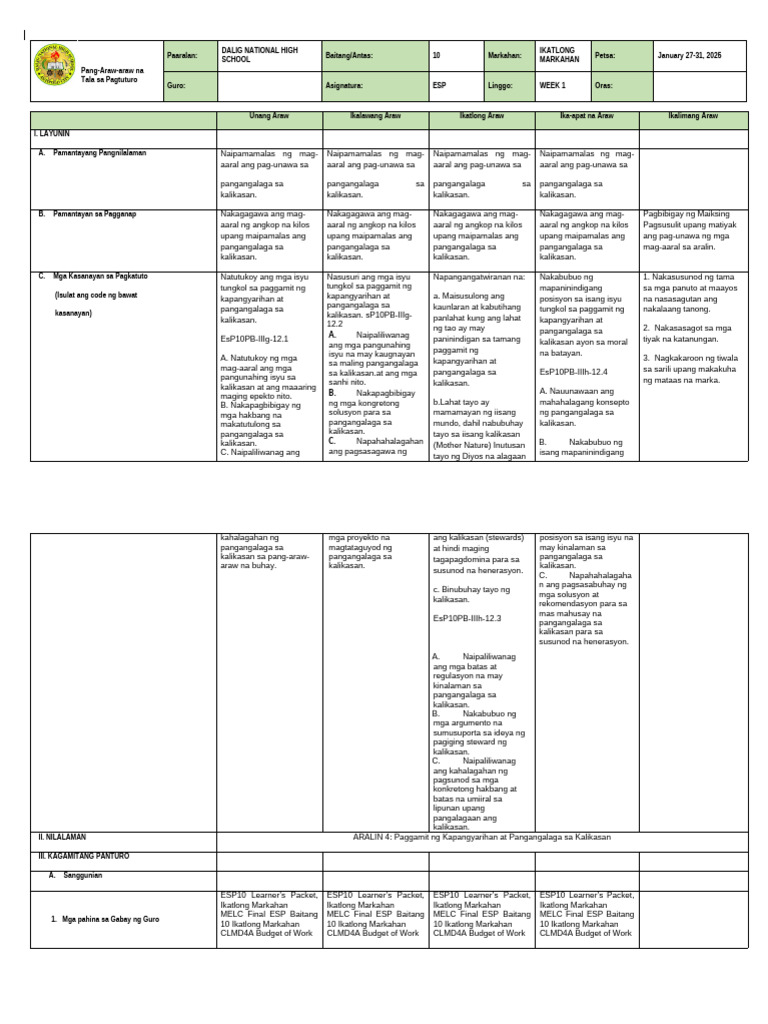 DLL ESP10- Q3-Week 1-Lesson 4(5) | PDF